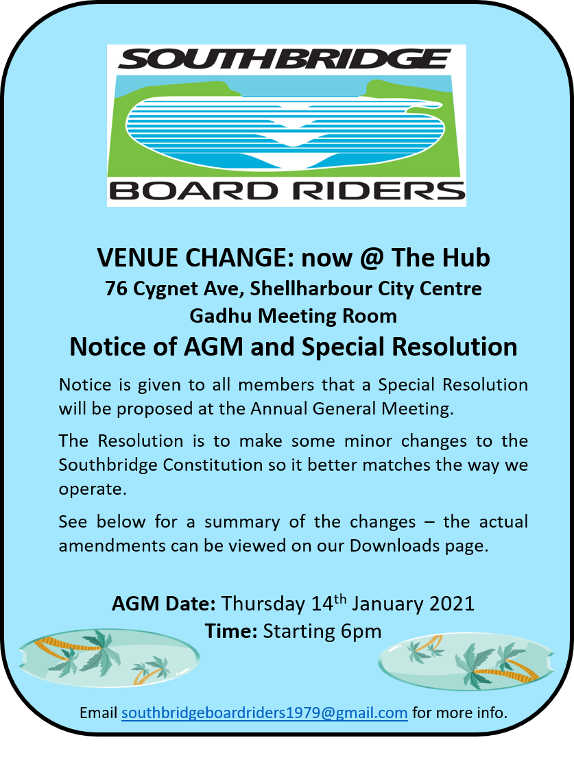 AGM and Special Resolution – Southbridge Boardriders